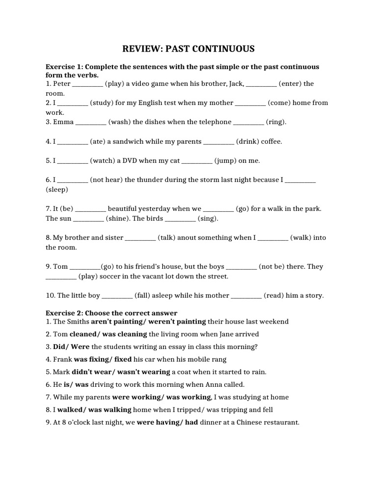 Past Continuous Review Exercises | PDF