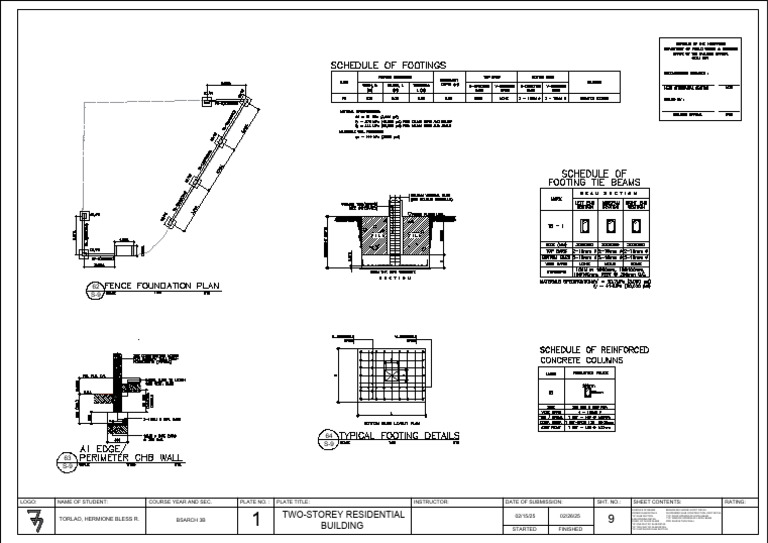 Sheet 9 - STRUCTURAL DETAILS (Wall, CHB, Footing, Slab, Concrete, Beams ...