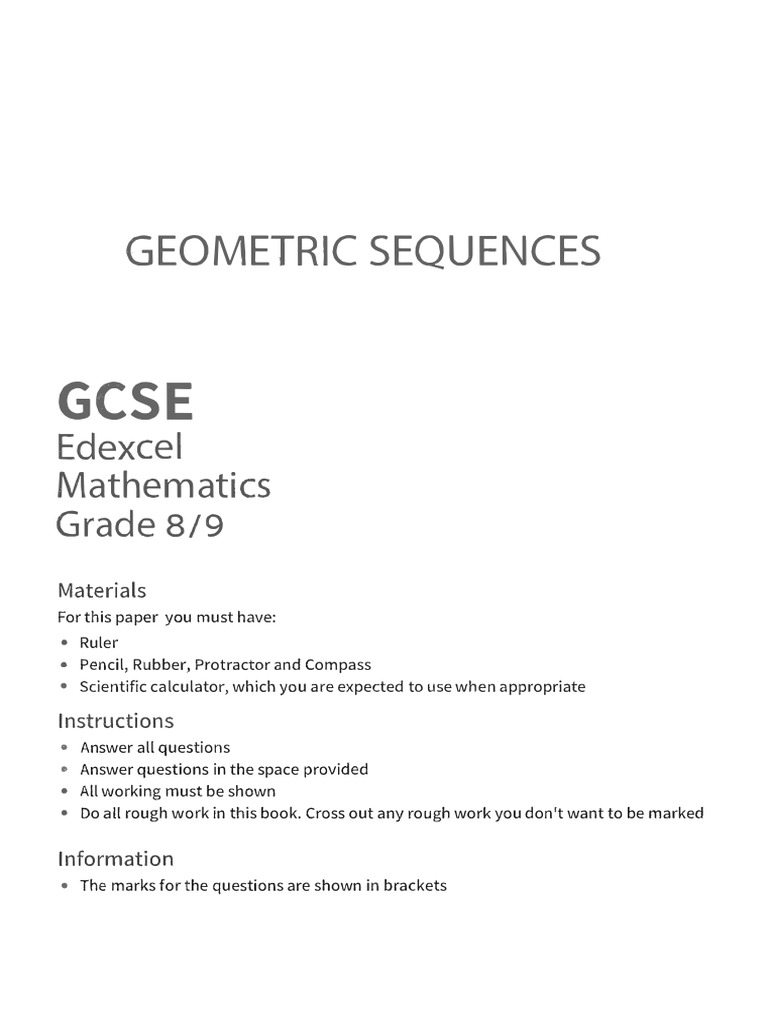 GCSE Geometric Sequences Practice | PDF | Mathematics | Mathematical ...