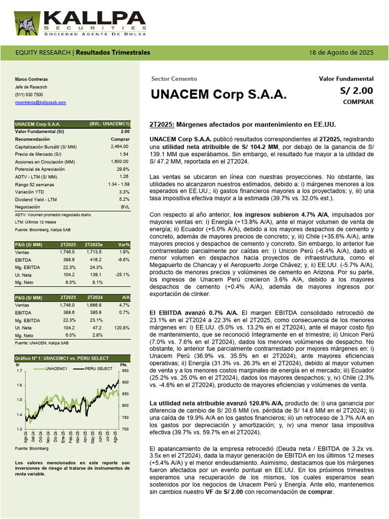 UNACEM Corp - Resultados 2T2025 - VF at PEN 2.00 - Comprar | PDF ...