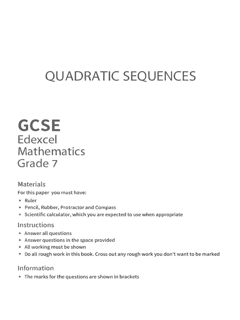 GCSE Quadratic Sequences Solutions PDF | PDF | Mathematics | Tools