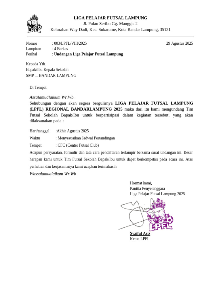 Undangan LPFL Tahun 2025-2026 | PDF