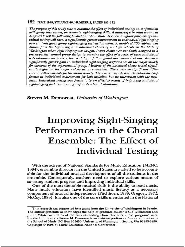 Improving Sight-Singing Performance in The Choral Ensemble The Effect ...