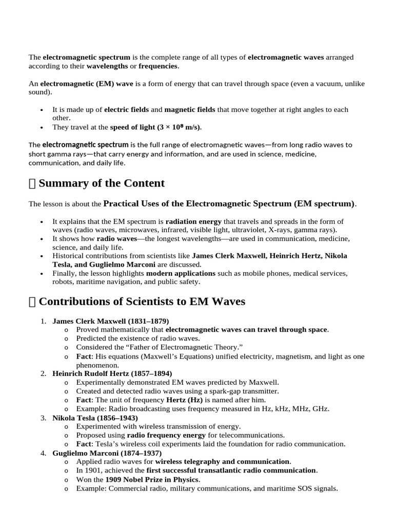 Practical Uses of em Waves | PDF | Electromagnetic Radiation ...