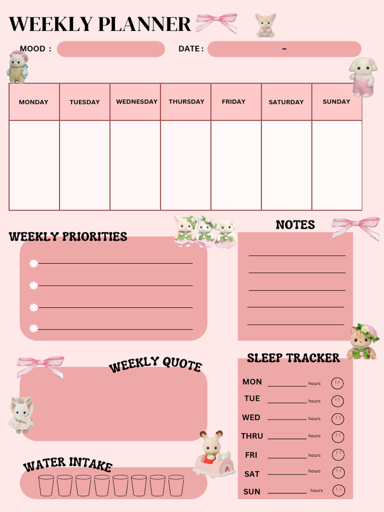 Weekly Water Intake Planner | PDF