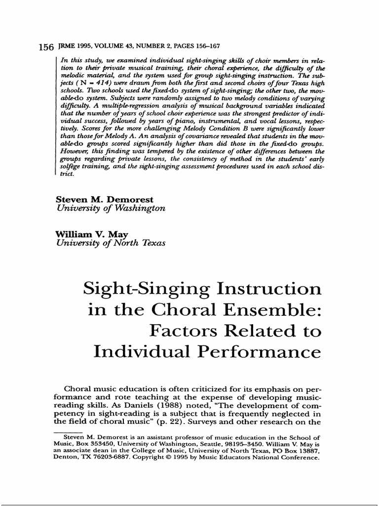 Sight Singing Instruction in The Choral Ensemble Demorest1995 | PDF ...