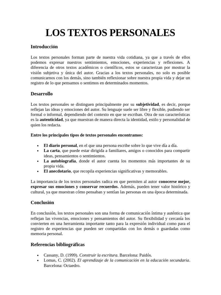 Los Textos Personales | PDF