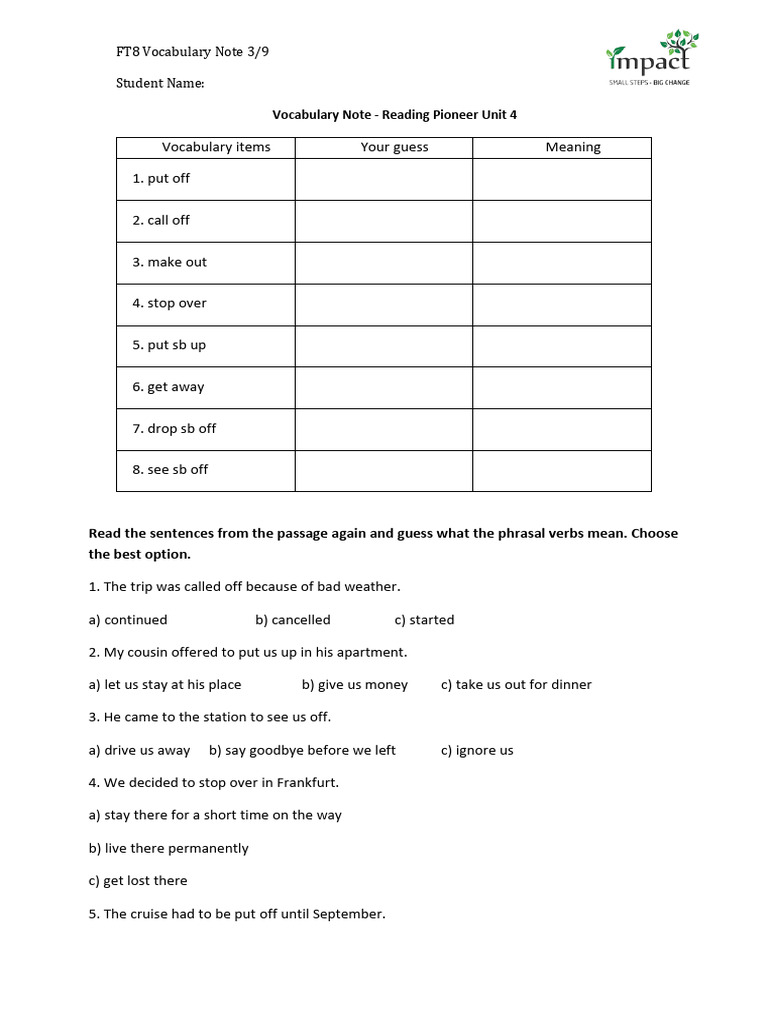 FT8 Vocabulary: Phrasal Verbs Practice | PDF