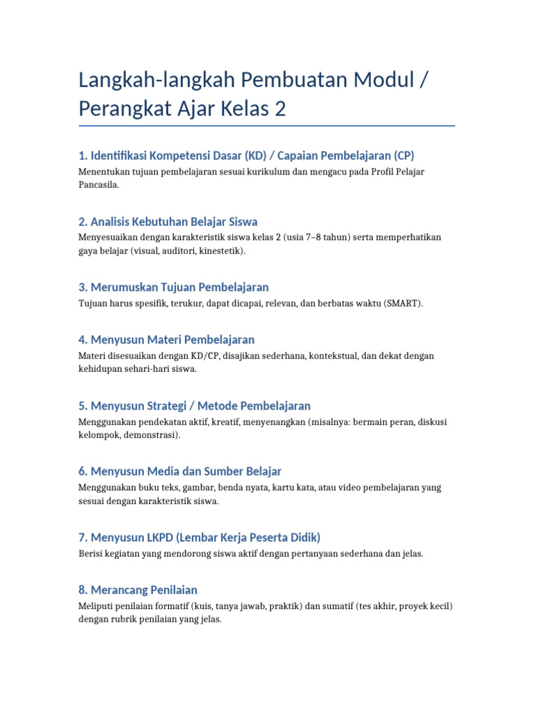 Panduan Pembuatan Modul Ajar Kelas 2 | PDF