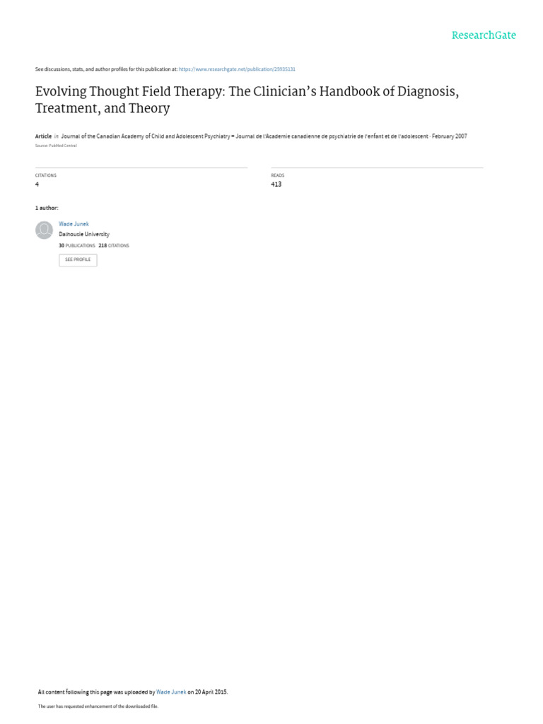Evolving Thought Field Therapy Handbook | PDF | Attachment Theory ...