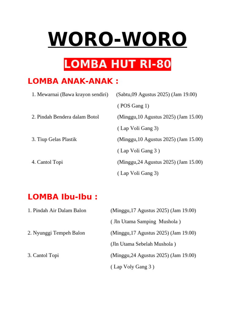 Woro Woro Lomba 2024 | PDF