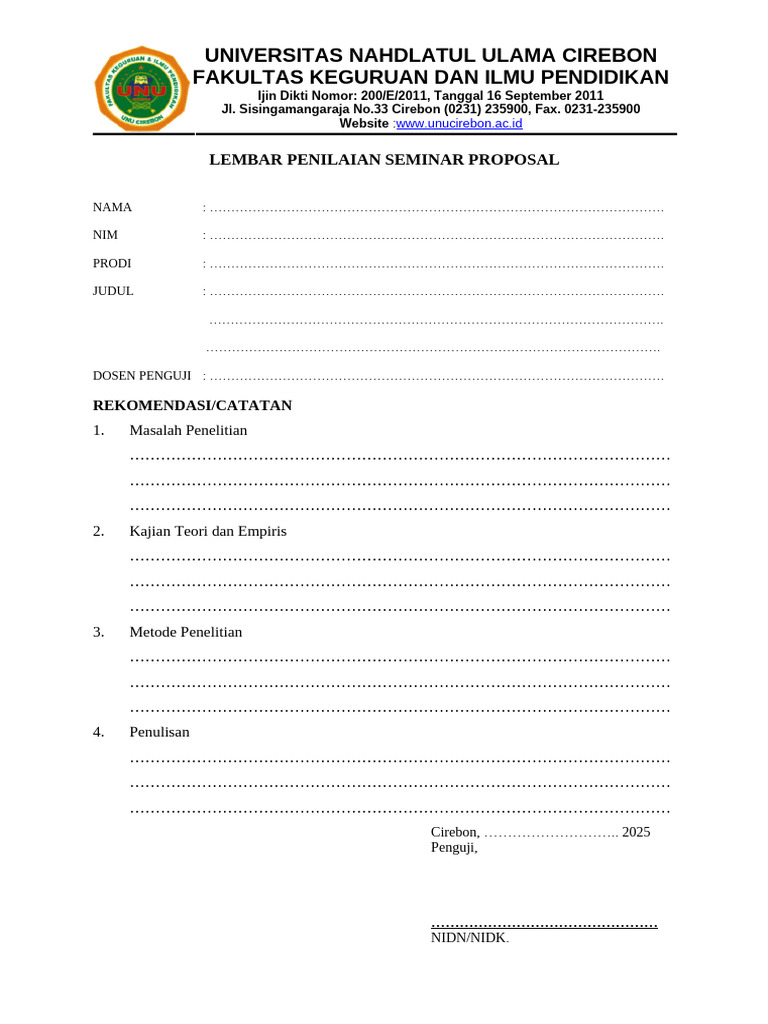 Lembar Penilaian Sempro | PDF