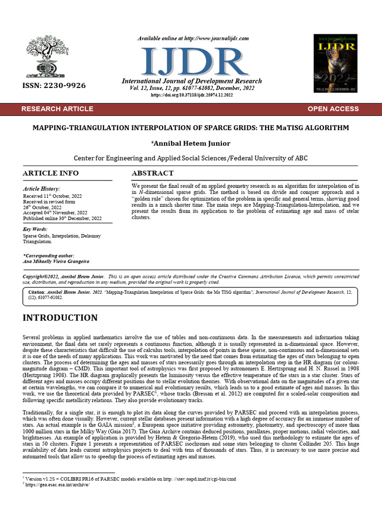 MaTISG Algorithm for Sparse Grid Interpolation | PDF | Stars | Astronomy