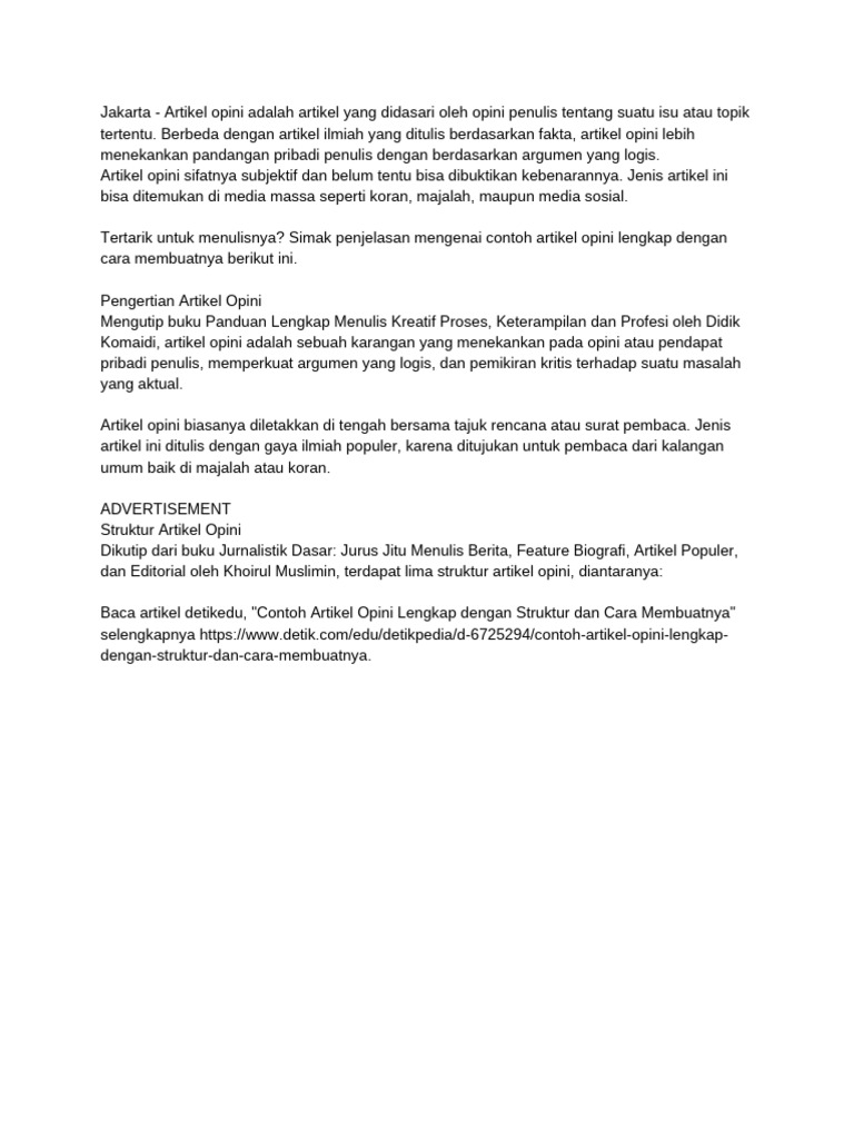 Contoh dan Struktur Artikel Opini | PDF