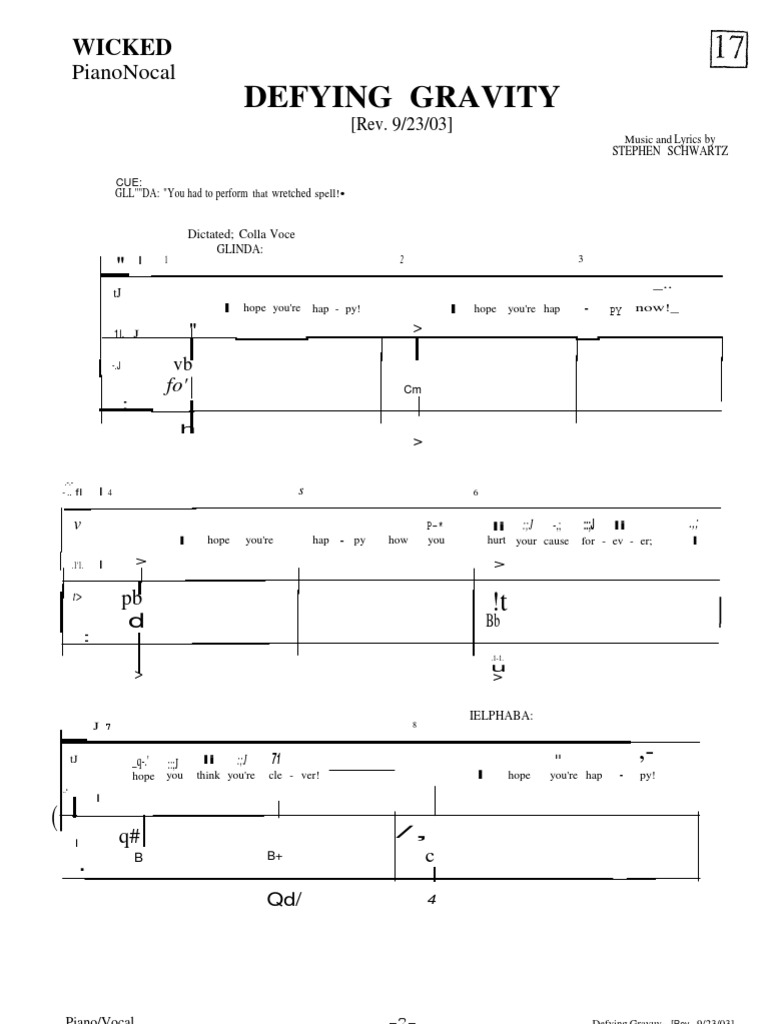 Wicked Defying Gravity Piano Sheets | PDF | Fantasy Theatre | Musical ...