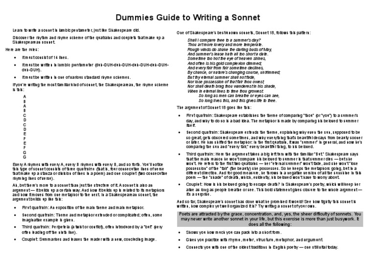 Dummies Guide To Writing A Sonnet | PDF | Sonnets | British Poetry