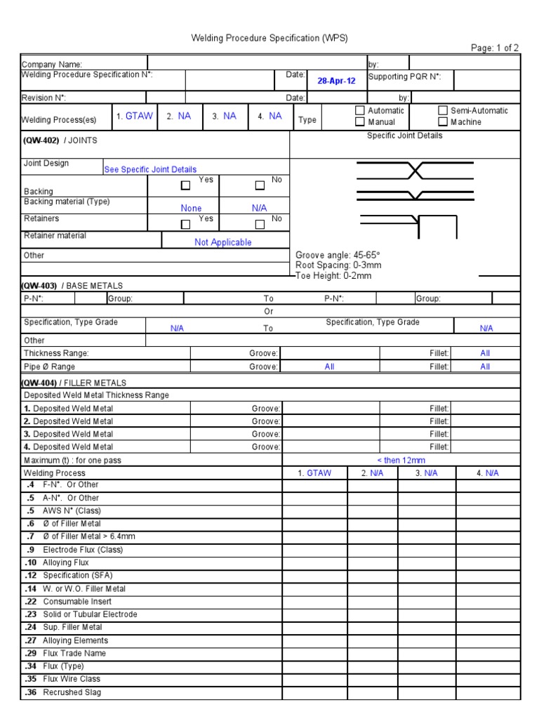 WPS Format | PDF | Welding | Construction