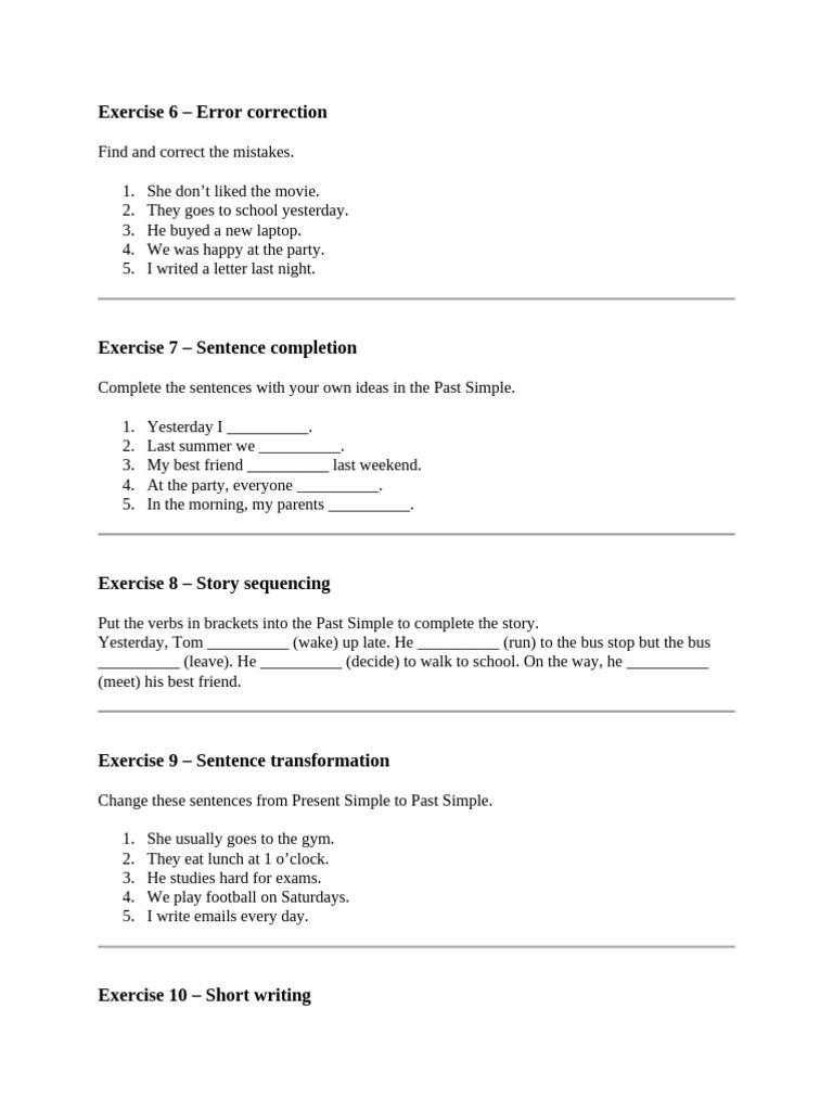 Past Simple Grammar Exercises | PDF