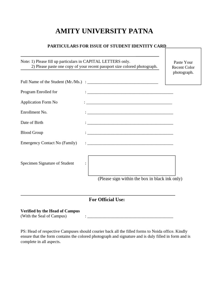 Identity Card Form 2025 | PDF