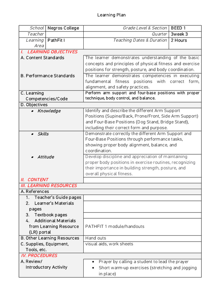 pathfit-1-Lesson-Planning | PDF | Learning | Teachers