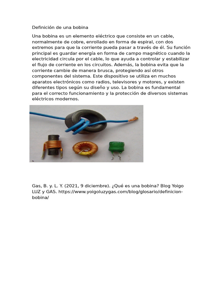 Bobina | PDF | Inductor | Corriente eléctrica