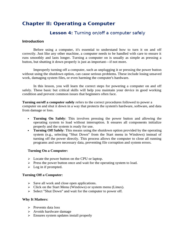 Safely Turning On/Off a Computer | PDF | Computer Keyboard | Microsoft Word