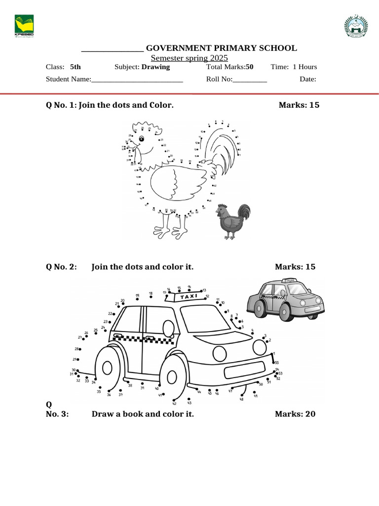 Class 5 Drawing Exam Paper 2025 | PDF