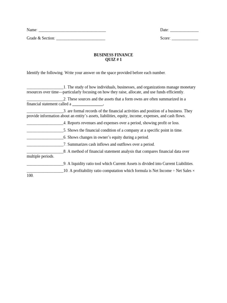 Business Finance Quiz | PDF | Equity (Finance) | Expense