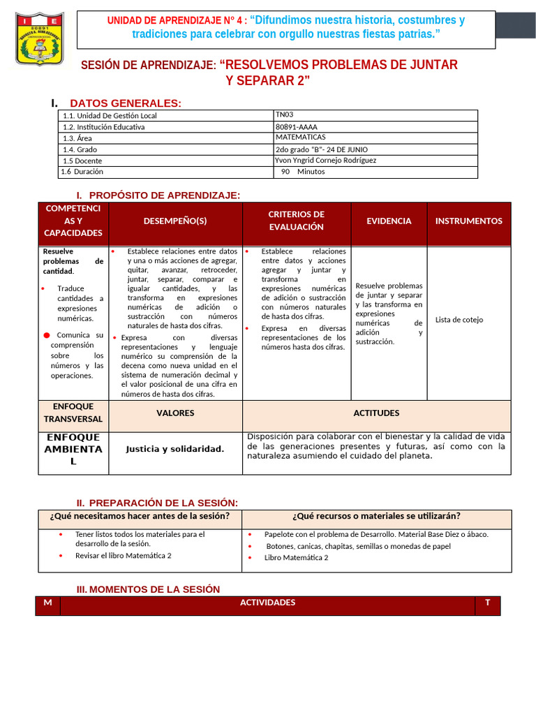 24 de Junio Resolv Problemas de Juntar y Separar | PDF | Aprendizaje ...
