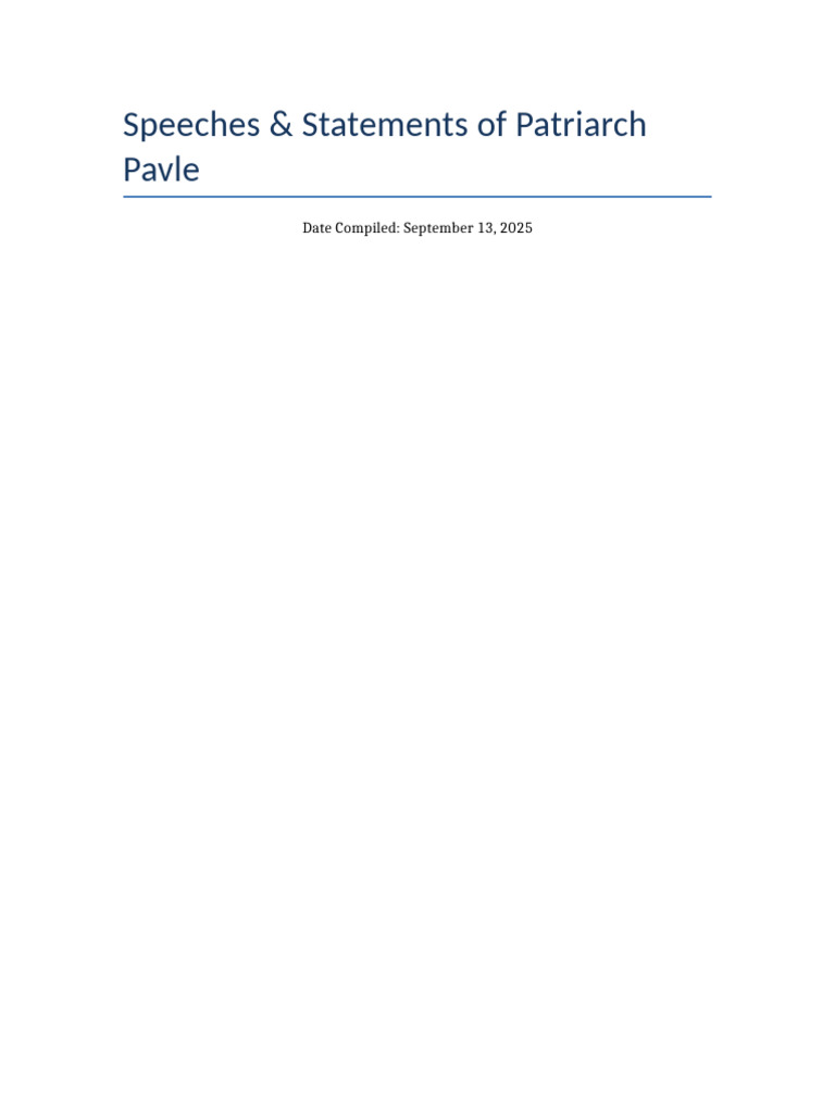 Patriarch Pavle Speeches Statements Updated | PDF