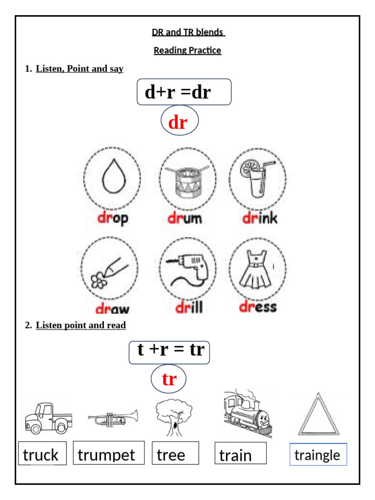 DR and TR Blends Reading Practice | PDF