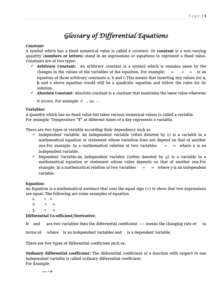 Glossary of Differential Equations | PDF | Equations | Variable (Mathematics)