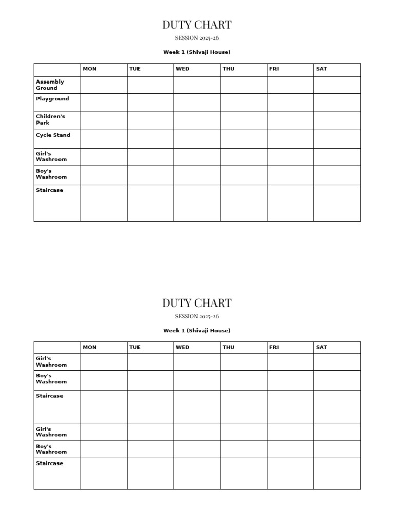 Duty Chart 2025 26 Pdf