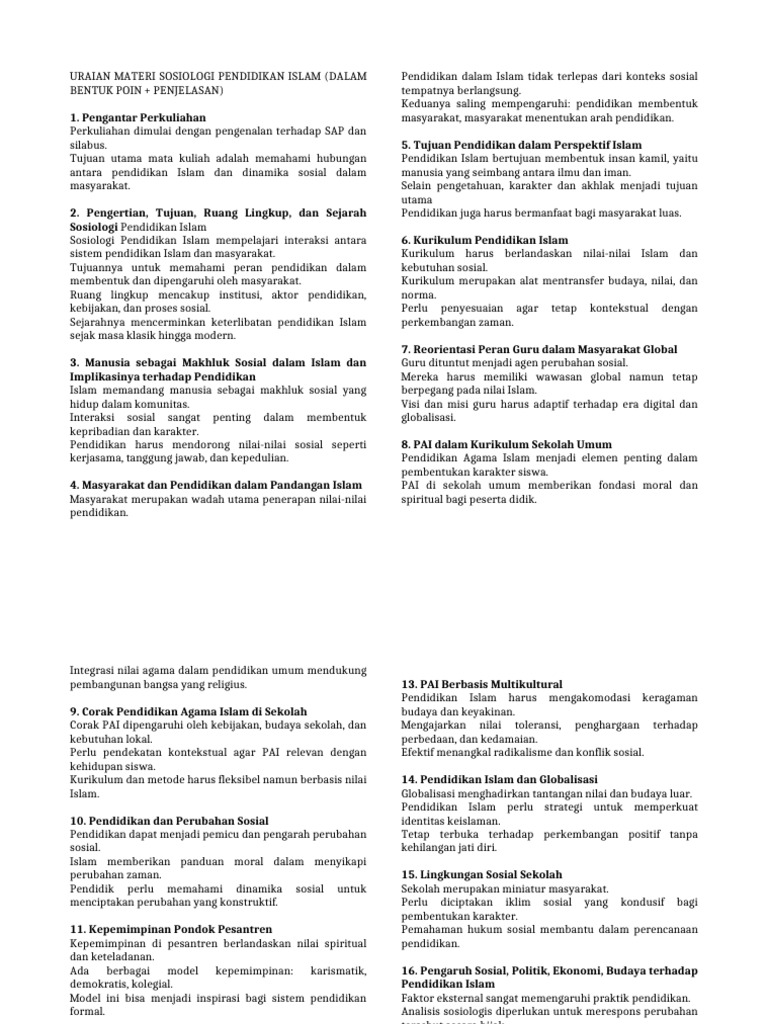 Uraian Materi Sosiologi Pendidikan Islam | PDF
