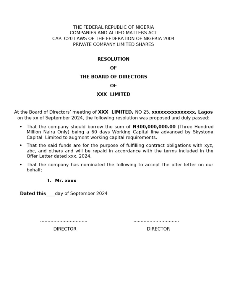 Board Resolution For Borrow | PDF
