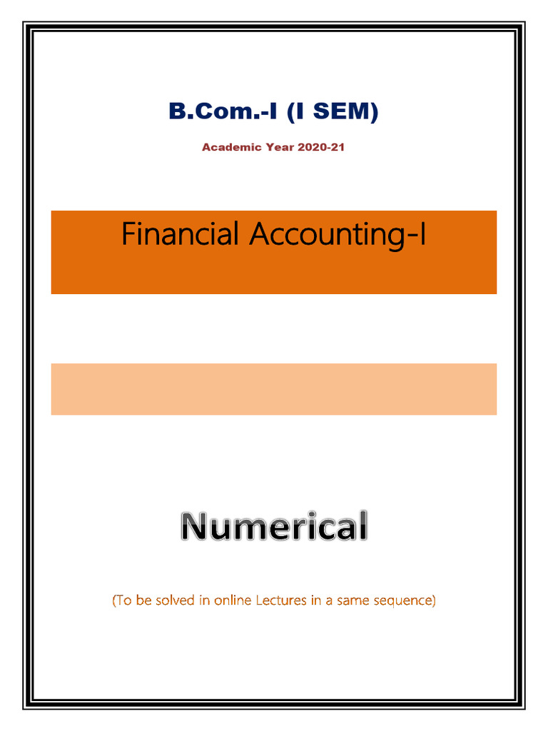 Unit-I Final Accounts of Sole Traders Numericals | PDF