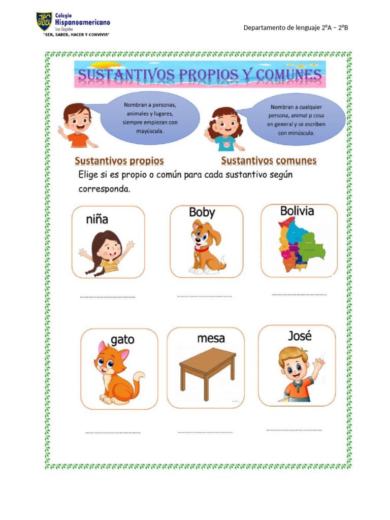 Sustantivos Propios y Comunes Prueba | PDF