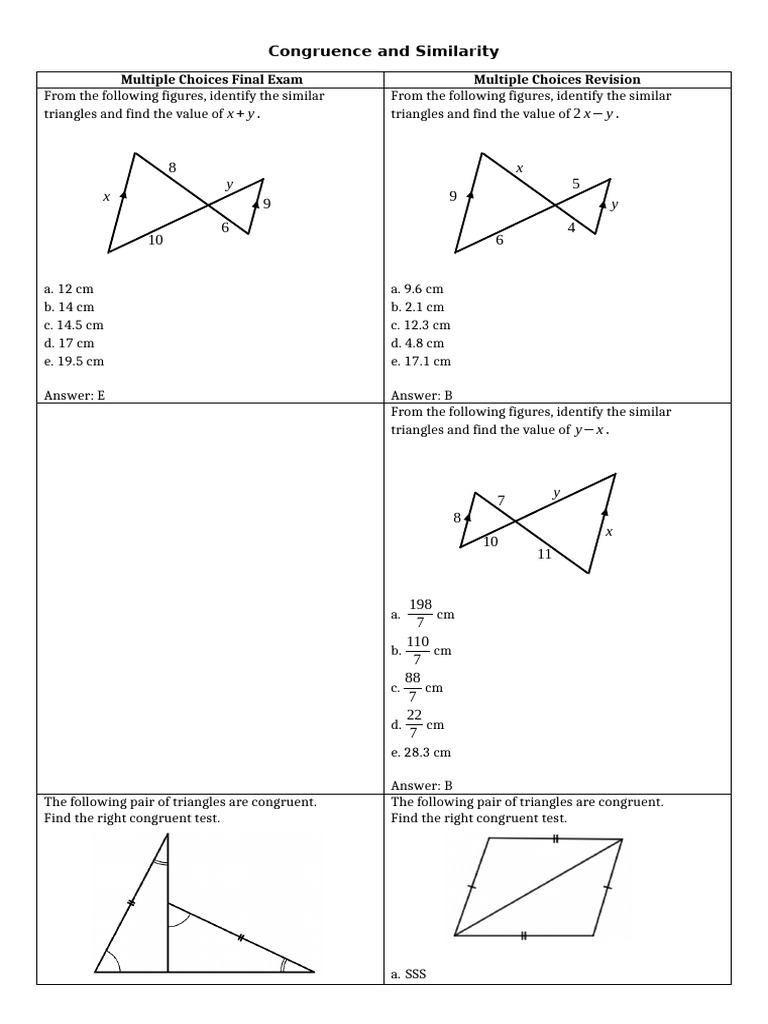 Congruence and Similarity Exam Review | PDF | Euclidean Geometry | Geometry