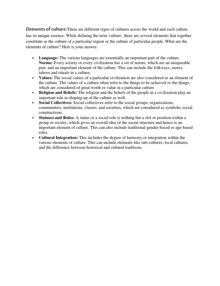 Key Elements of Culture Explained | PDF