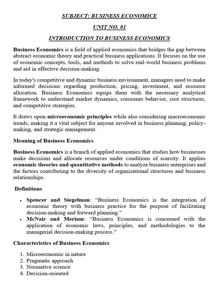 Business Economics-Unit No. 01-Introduction To Business Economics | PDF ...