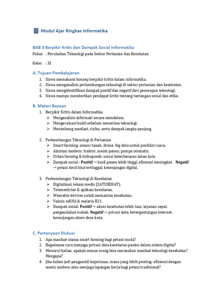 Modul Ajar BAB 3 BK Dan DSI XI Tugas Individu Dan Kelompok | PDF