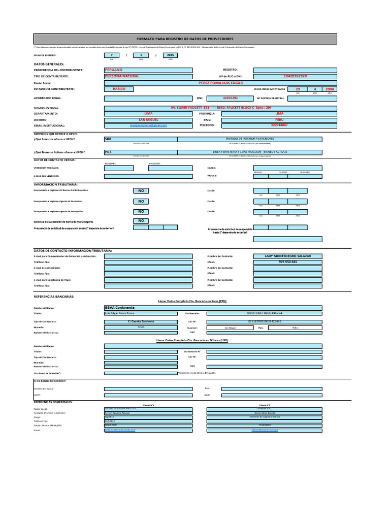 Formato Registro Proveedores UPCH | PDF | Industrias de servicio ...