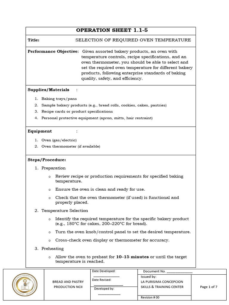 CBLM Operation Sheet Krizia O | PDF | Baking | Bakery