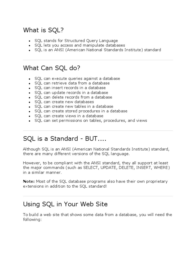 What Is SQL | Download Free PDF | Sql | Databases