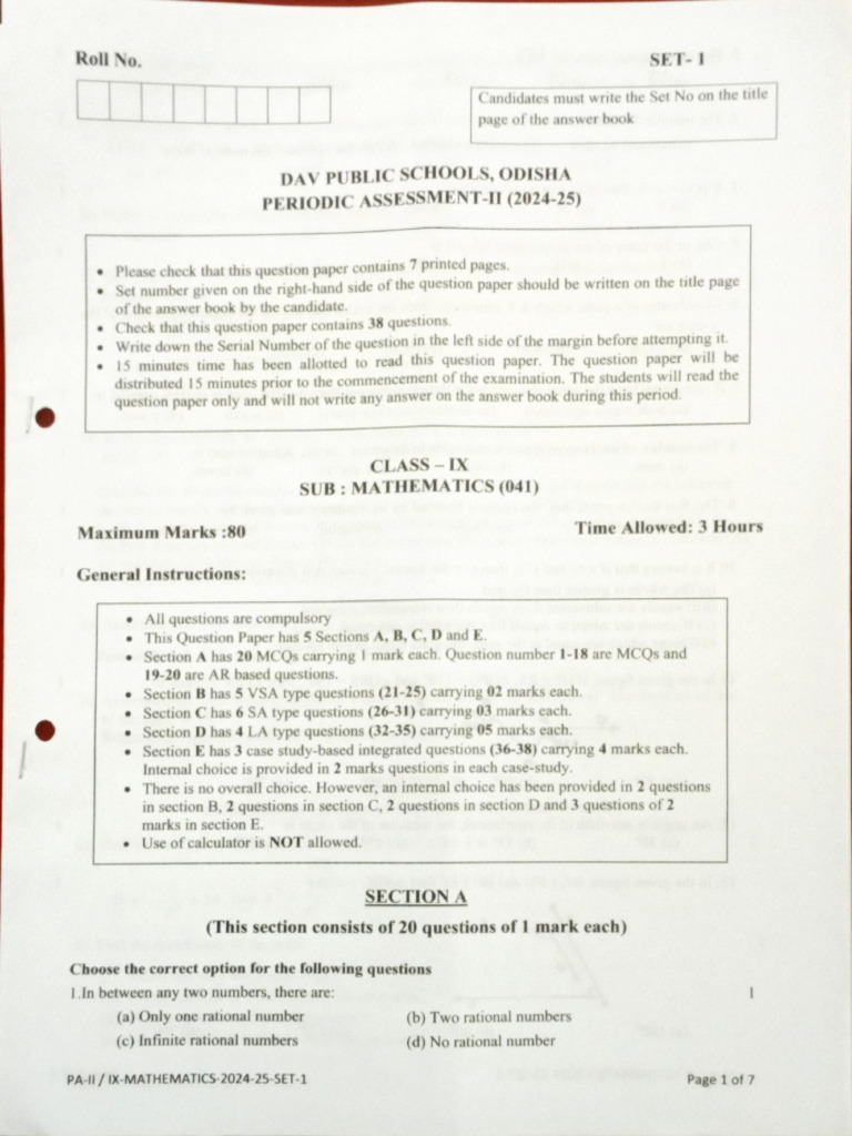 Ix QP Maths Set 1 Hy 2024 25 | PDF