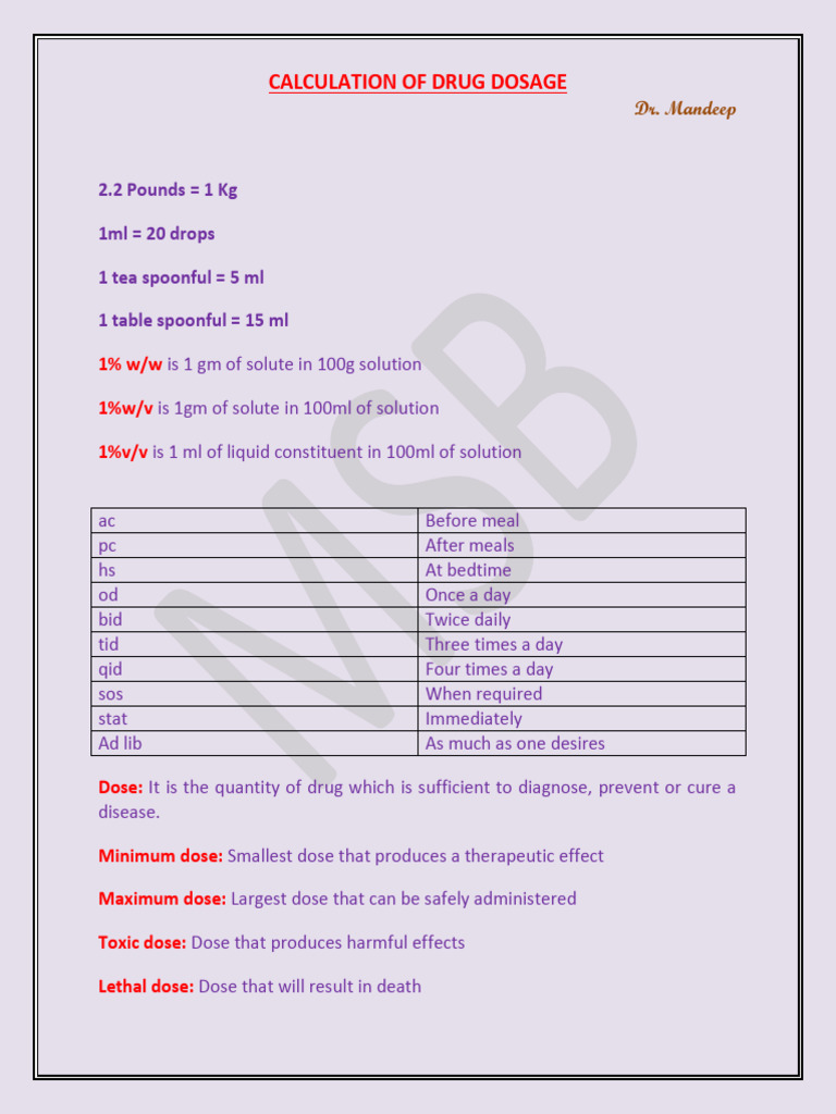 Drug Dosage Calculation Guide | PDF | Creatinine | Clinical Medicine