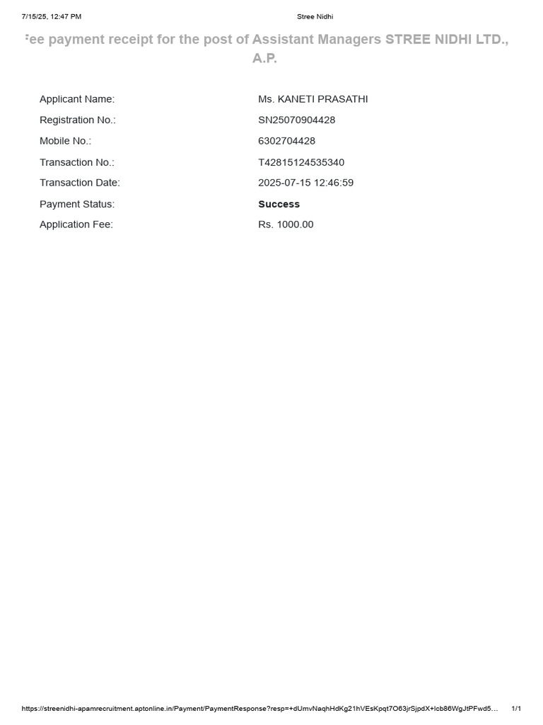 Stree Nidhi Application Fee | PDF