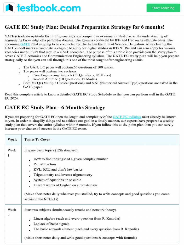 GATE EC Study Plan - Detailed Preparation Strategy For 6 Months! | PDF