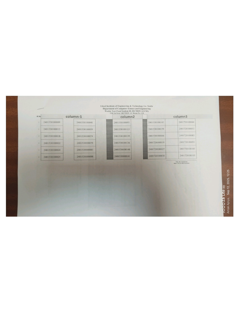 Seating Plan Weekly Test 13.09.2025 | PDF