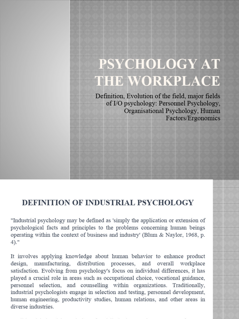 Unit 1 Psychology at The Workplace | PDF | Industrial And ...